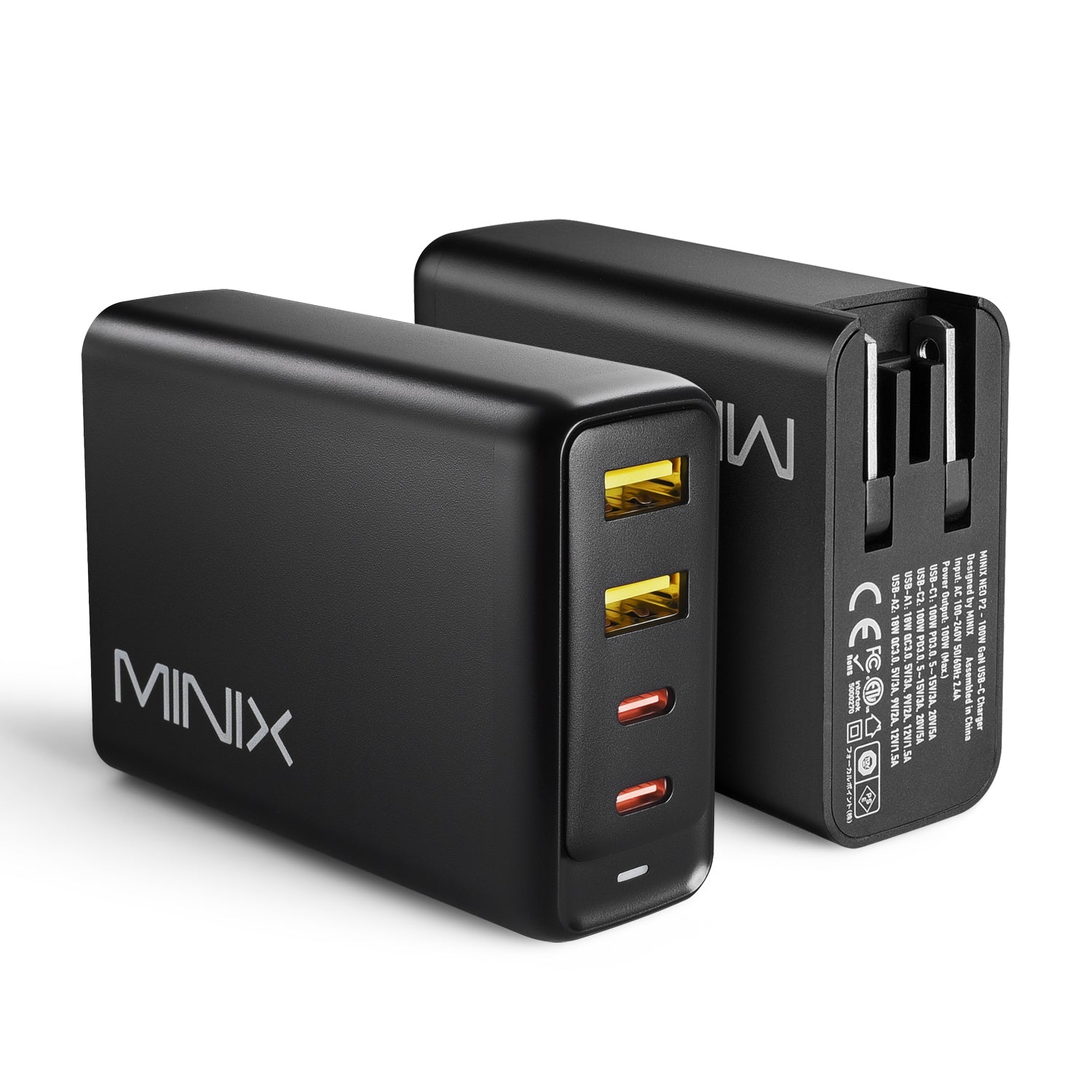 Minix P2 GaN Charger - 100W 4-Port (2USB-C+2USB-A), PD3.0