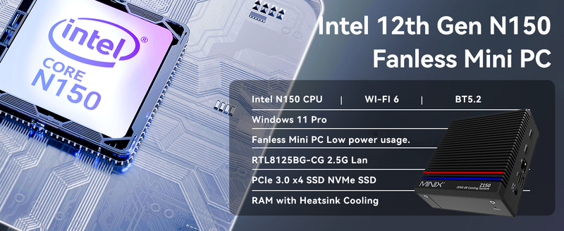 Minix Z150-0dB Fanless Mini PC - Intel N150, Win11 Pro