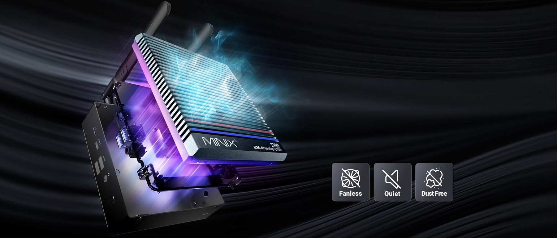 Minix Z300-0dB Fanless Mini PC - Intel N300, 4K Dual Display